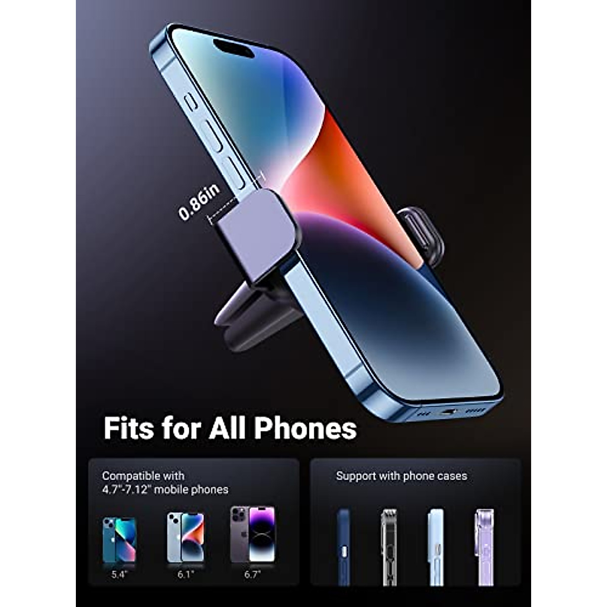 UGREEN Car Vent Phone Mount Air Vent Clip Holder Cell Phone Car Mount Compatible with iPhone 14 13 12 Pro Max Mini Plus, iPhone 11 SE XS XR 8 7 6 6S Smartphone