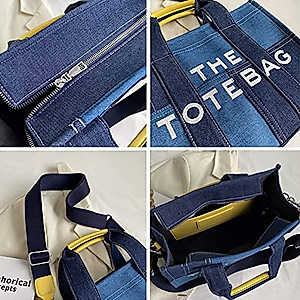 Denim Tote Bags for Women Handbag Tote Purse with Zipper Denim Crossbody Bag for Office, Travel, School