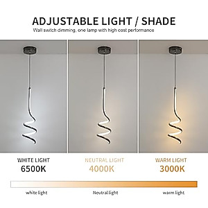 Jaycomey 2Pack Modern Spiral Led Pendant Light Fixture, 24W Cool White Warm Light Minimalist Integrated LED Hanging Lamp, Adjustable Island Light for Living Room Bedroom Bar Kitchen Sink, Black