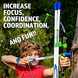 Original FAUX BOW Pro Longbow– Patented Bow and Arrow Impact Archery Set - Shoots Over 200 Feet – Best Outdoor Toy - Youth Safe Archery Anywhere - Fun Backyard Target Practice