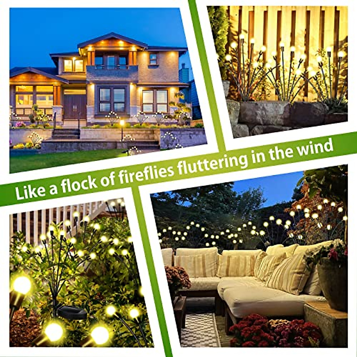 SMEFNOS Solar Garden Lights:New Upgraded 1200 MAH Large Capacity Solar Firefly Lights，4 Pack 32 Led Garden Decor Lights, Solar Outdoor Lights for Yard ，Landscape Path Patio Garden Decor，Warm White