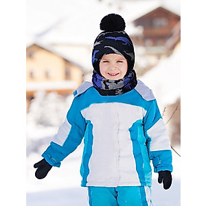 Baby Boy Hat Scarf Mittens Set Winter Warm Hat Knitted Beanie Gloves Toddler Fleece Mittens Earflaps (Navy Blue, Grey, Light Blue, 4-5 Years)