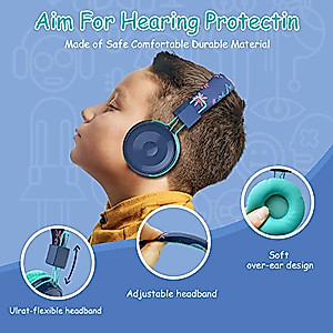 BASEMAN Kids Headphones, Headphones for Boys Girls Children Teens 3.5mm Jack Wired On Ear Headset 85dB Volume Limit Stereo Earphones with Microphone for Smartphones School Kindle ipad PC Tablet - Blue