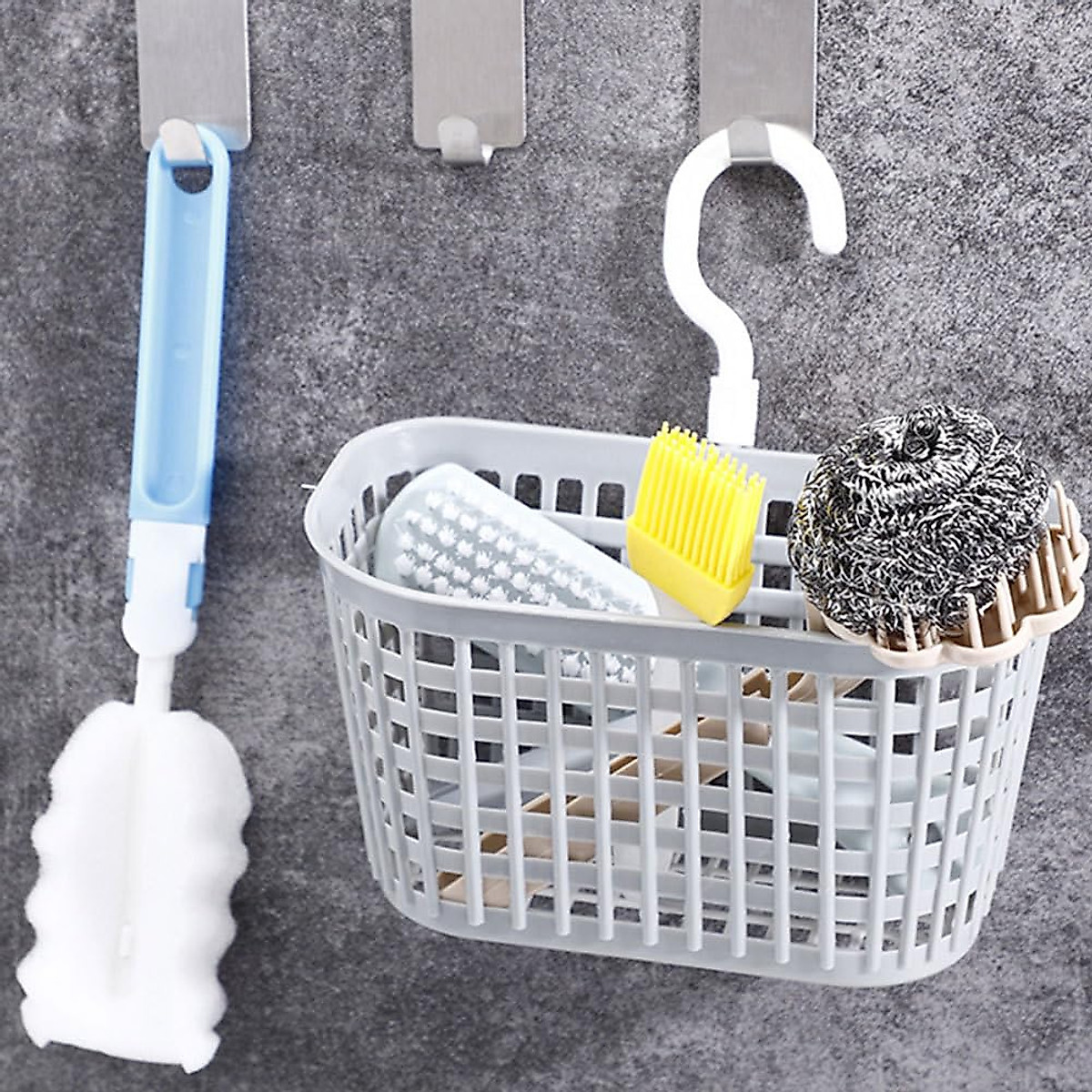 Luxshiny 6pcs Plastic Hanging Baskets Wall Mounted Shower Baskets Hanging Basket Organizer with 360 Degree Rotating Hook Rectangle Storage Baskets for Kitchen Bathroom