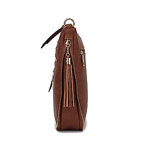 MKF Crossbody Bags for Women, PU Leather Crossover Handbag, Tassels, Small Shoulder Side Messenger Purse Black