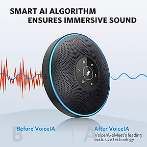 EMEET Bluetooth Speakerphone M2 Black Conference Speaker for 5-8 People Business Conference 360º Voice Pickup 4 AI Microphone Self-Adaptive Conference Call Speaker Skype USB Speakerphone