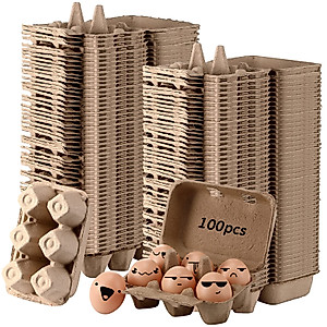Sieral 100 Pcs Paper Egg Cartons Bulk for Chicken Eggs Blank Pulp Fiber Egg Tray Holder Reusable Empty Egg Storage Containers for Farm Market Kitchen Camping Picnic Easter DIY(6 Count)