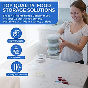Shazo 44PCS Food Storage Containers with Lids, HUGE SET, Plastic Food Containers with Lids for Kitchen Organization, Airtight Leak Proof, Meal Prep, Easy Snap Lock Lunch Box, BPA-Free Storage Container
