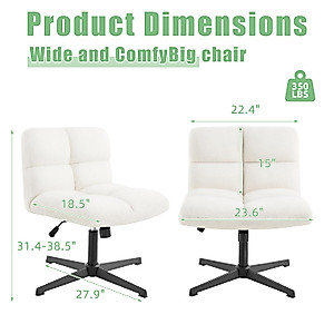 Criss cross chair, Thickened soft cushion,Cross-legged office chair in velvet fabric without arms and without wheels, adjustable tilt, height, make-up, office, home can use crisscross chair.（White）