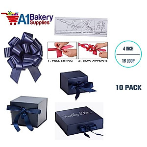 Navy Blue 4 Inch Pull Bows 10 Pack Gift Wrap Christmas Wedding Gift Wrap Pull Bows Pull String Bows by A1 Bakery Supplies