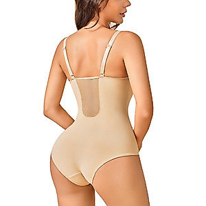 BRABIC Shapewear Bodysuit for Women Tummy Control Low Back Body Shaper Cupped Sleeveless Tank Tops Fajas (Medium, Beige)