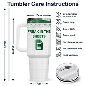 34HD Funny Spreadsheets Tumbler with Handle and Straw, 40oz Excel Coffee Cup with Lid, Accountant Mug, Funny Gifts for Coworkers, Office and Boss Gifts Accounting