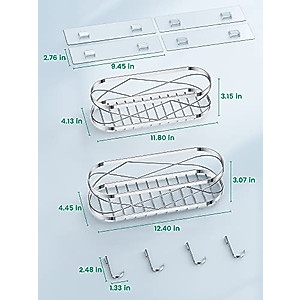 PARAKE Shower Caddy for Bathroom, 2-Pack Self-Adhesive Shower Storage Shelf with 4 Hooks, SUS304 Shampoo Organizer Rack Shower Shelf, Rustproof Large Capacity, for Kitchen Dorm Bath Toilet, Silver