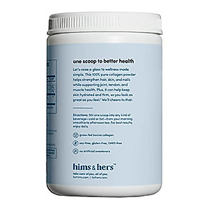 HIMS & HERS unflavored Collagen Protein Powder with 18 Amino acids, Soy-Free and Gluten-Free, no GMOs and Artificial sweeteners, 30 Servings, 10.5oz