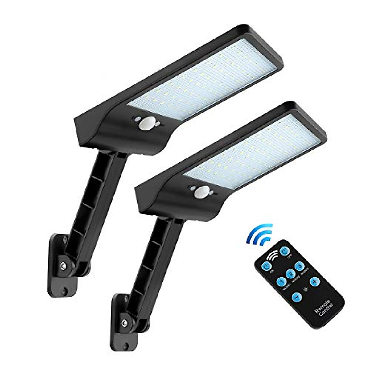 Solar Lights Outdoor with Remote Adjustable Pole 56Led,Waterproof, Motion Sensor Multi-Mode Solar Security Light for Fence,Yard,Road,Porch,Corridor,Garden,Grage(56LED-BLACK-2PACK)