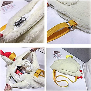QQBOB Women Crossbody Bag Cartoon Chicken Pattern Large Capacity, Cute Casual Shoulder Bags Fleece Zipper Soft Plush Handbags, Gifts for Friends Daughter Girlfriend White