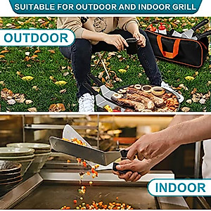 Leonyo Griddle Grill Accessories Set of 8, Heavy Duty Stainless Steel Metal Spatulas for Cast Iron Flat Top Teppanyaki Hibachi Hamburger Cooking, Carry Bag, Indoor or Outdoor Restaurant BBQ Tools Kit