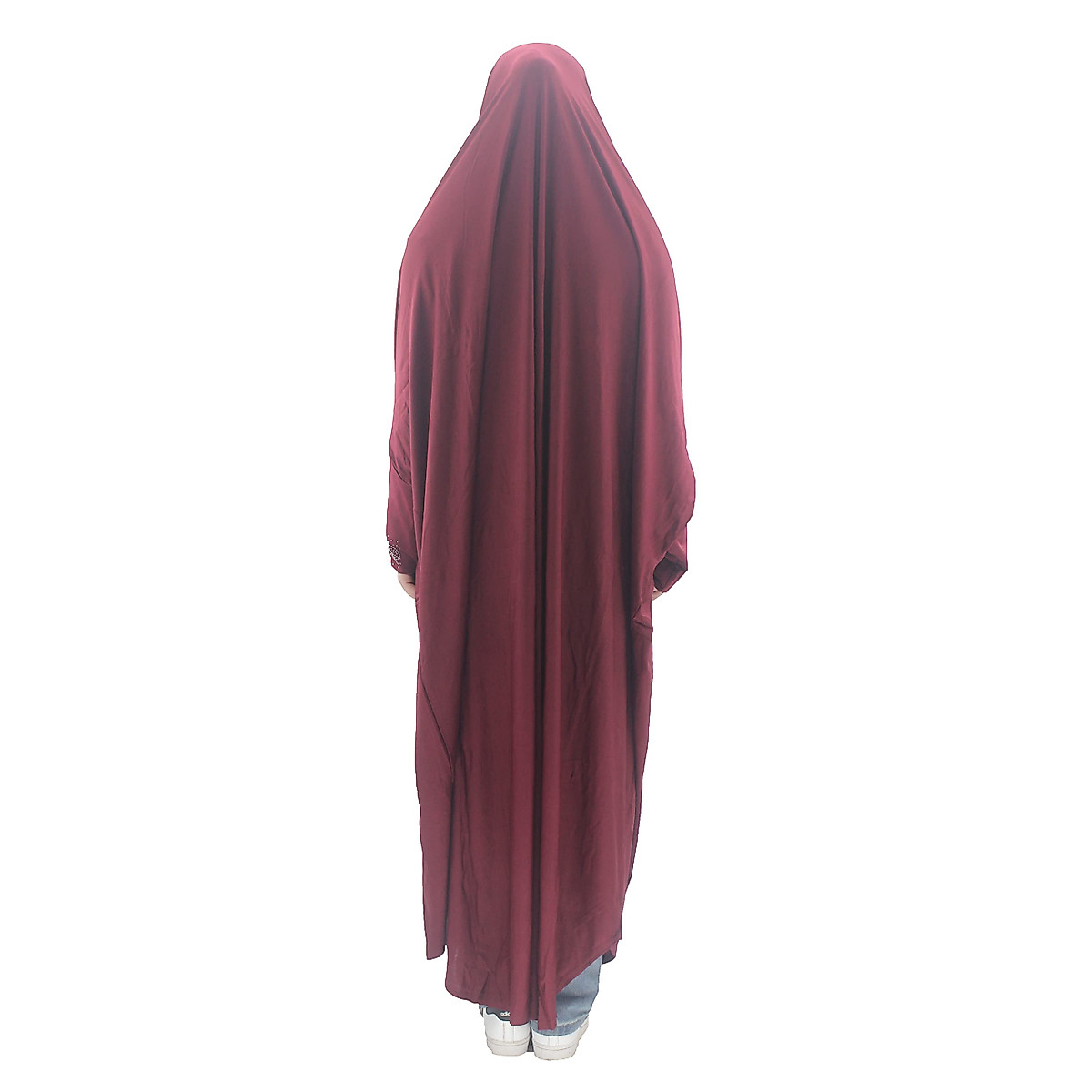 Cogongrass Women's One-Piece Prayer Dress Prayer Garment Abaya Jellaba Islamic Clothing Hijab for Hajj Umrah Wine Red