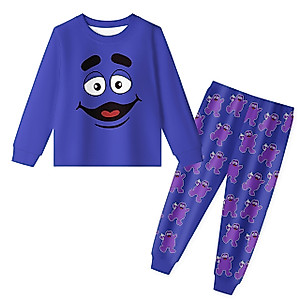 Grimace Costume for Kids Boys Girls Monster Cute Shirts and Pants Cartoon T-Shirt Swimsuits for Kids 4-12 Years