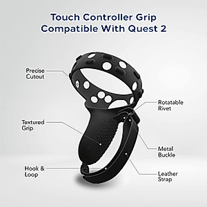TNP Controller Grips for Oculus Quest 2 / Meta Quest 2 Knuckle Strap Black VR Touch Controller Hand Grip Cover Protector Sleeve with Anti-Throw Adjustable Straps