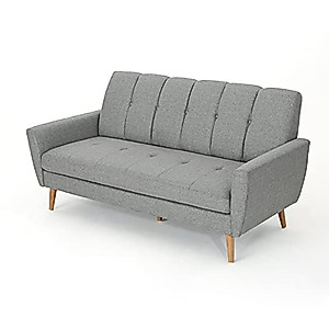Christopher Knight Home Treston Mid-Century Fabric Sofa, Grey / Natural