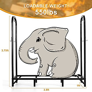 Simniam 4ft Firewood Rack Outdoor, Indoor-Outdoor Universal Wood Rack for Firewood, Includes 2 Sets of Hooks for Hanging Items, for Patio Firewood Storage, Steel Pipe Wood Rack Tool Accessories（Black