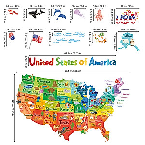 DECOWALL SG2-2307 Colourful USA Wall Stickers Decals Peel and Stick Removable for Kids Nursery Bedroom Living Room décor Wallpaper United States US
