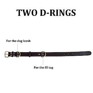 DAIHAQIKO Dog Collar, Genuine Leather Dog Collar, Heavy Duty Dog Collar, Wide Dog Collar for Small Dog, Medium Dog, Large Dog and Extra Large Dog (M: 1" Wide for 15.2"-19.2" Neck, Dual Stitch - Brown)