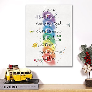 Inspirational 7 Chakra Meditation Quote Canvas Wall I am Divine Connected Expressive Canvas Print Positive Poster Painting Wall Decor Framed Gift 12x15 Inch