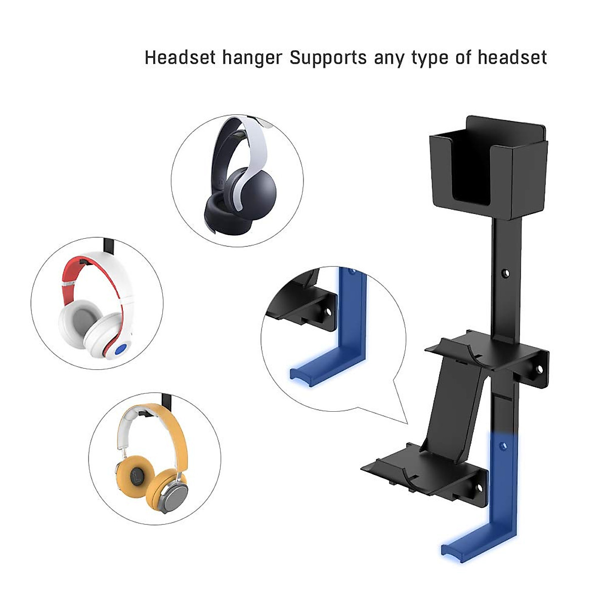 EJGAME Dual Game Controller & Headphone & Media Remote Stand Wall Mount Holder Compatible with PS5,/PS4/Xbox ONE/Series X/Switch,Stay Organized(Black)