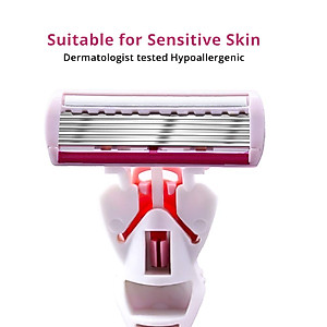 DreamGenius Razors for Women Shaving,6-Blade Includes 2 Handles and 19 Refills,Value Shaver Pack, Non-Slip Travel Carry,Pink