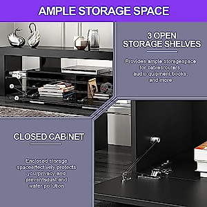 DMIDYLL Black TV Stand with LED Lights for TVs up to 65'', Modern TV Console with Storage Cabinets for Living Room, Bedroom, LED Entertainment Center