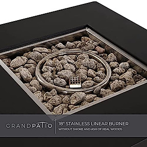 Grand patio 5PCS Patio Furniture Sets with 30 Inch 50,000 BTU Steel Square Propane Fire Pit Table,4 Rocking Metal Frame Chairs with Gray Cushions