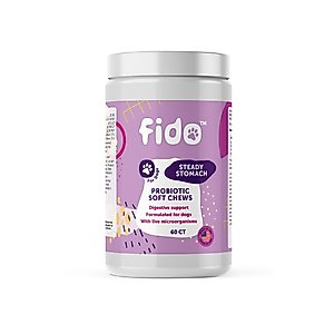 Fido Steady Stomach Probiotic Soft Chews, Chicken Flavor, 60 Chews | Organic Digestive Supplements | Supports Gut Health & Sensitive Stomachs | Veterinarian Approved for All Life Stages