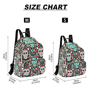 Yasala Halloween Women Backpack Sugar Skull Cute Flower Blue Travel Bag Compact Daily Bag Diaper Bag