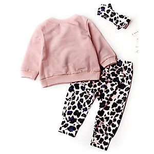 MIEKISA Baby Girls Newborn 3PCS Top T Shirt Pants Headband Infant Clothing Sets (0-6 Months, Pink)