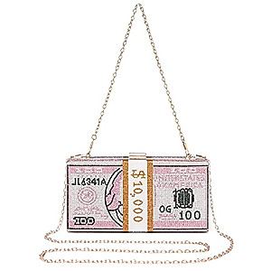 Covelin Dollar Clutch Purse for Women from, Rhinestone Evening Handbag Money Bag Pink