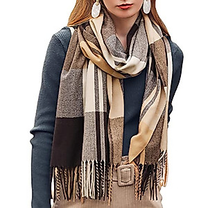 SPELLTIVE Classic Tassel Plaid Soft Cashmere Feel Womens Scarf (Brown Plaid)