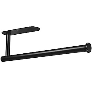 Kitchen Paper Towel Holder, Black Paper Towel Holder Under Cabinet Paper Towel Dispenser Wall Mount Self-Adhesive or Drilled for Bathroom Rv Garage