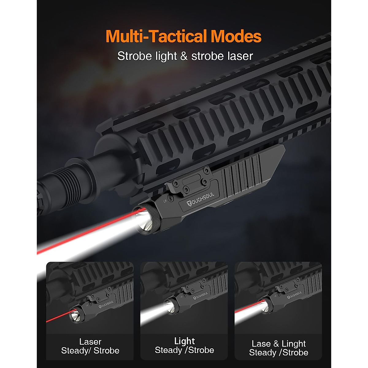 TOUGHSOUL Tactical Flashlight Green Red Laser Sight Combo, 1450 Lumen Picatinny Rail MLOK Mounted Rechargeable Rifle Flashlight (Red Laser)