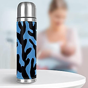 Stainless Steel Leather Vacuum Insulated Mug Seaweed Thermos Water Bottle for Hot and Cold Drinks Kids Adults 16 Oz