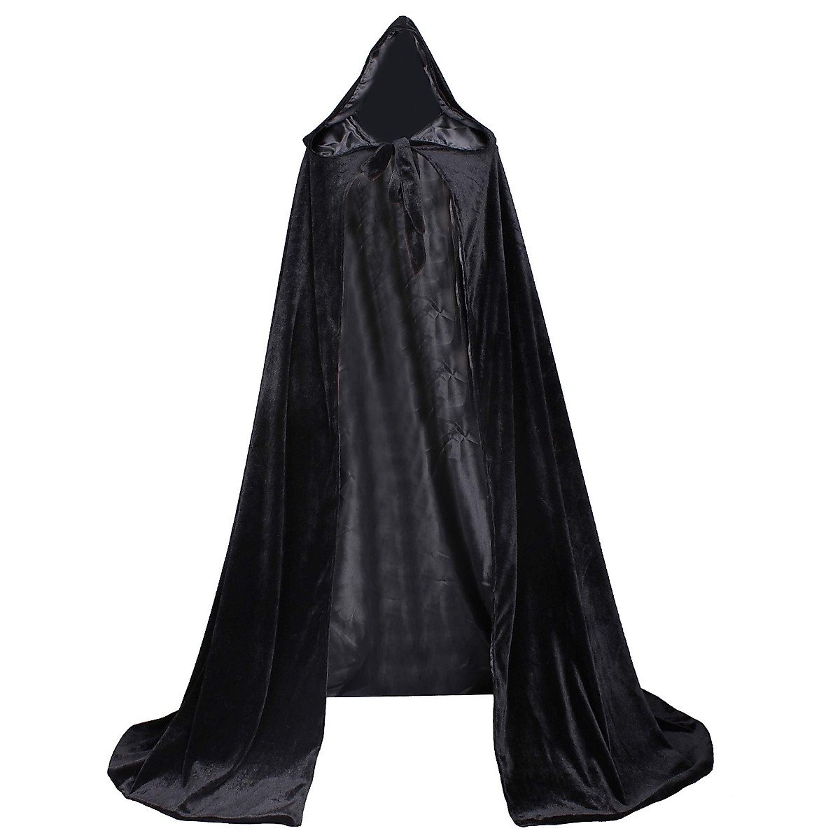 LuckyMjmy Velvet Renaissance Medieval Cloak Cape Lined with Satin (Large, Black)