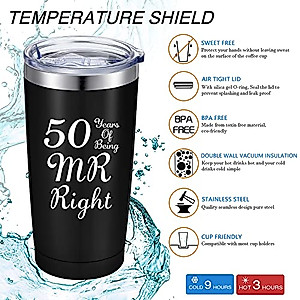 Patelai 2 Pieces 50th Wedding Anniversary Coffee Mug, 50 Years of Being MR/MRS Always Right Gifts Set for Grandparents Couple, 20 oz Mug Tumbler with Lids and Gift Box (Black, Rose Gold)