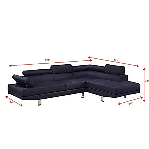 Poundex 2-PCS Sofa Sectional, Dark Blue