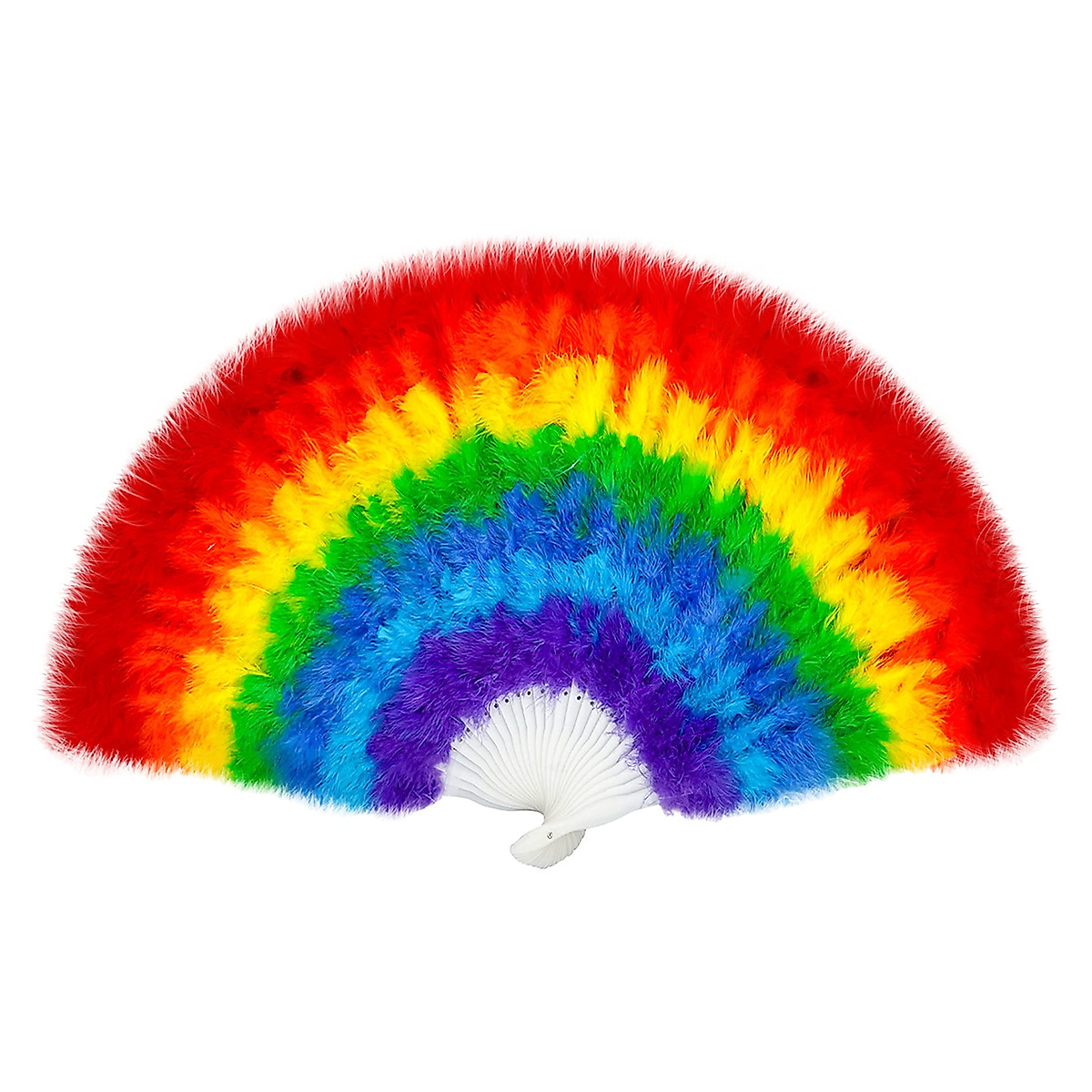Rainbow Feather Folding Hand Rave Fan 45cm, Fancy Dress Wedding Party Gift Outdoor Vintage Dance Photoshoot Pride Hand Fan Gay Fan(LGBTQ)
