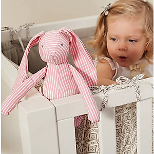 Manon des Pres Plush Baby Bunny Rabbit Stuffed Animal Toys. 100% Cotton Fabric Doll for Newborn Kids. Sleeping Gifts for Boys and Girls. Soft, Cute Blue and Pink Easter Bunny (Pink)