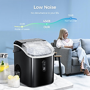 Nugget Ice Maker Countertop with Handle, 35lbs/Day, Portable Ice Maker Counter top with Chewable Ice, One-Click Operation, Compact Design Crushed Pellet Ice Maker for Home/Kitchen/Office(Black)