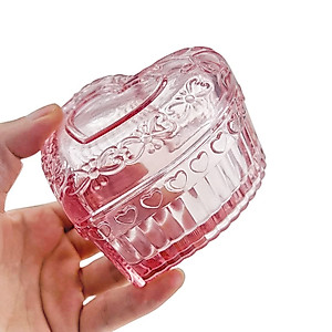 Aebor Glass Heart Shape Jewelry Box, Candy Box with Lid, Women's Small Covered Trinket Storage Organizer Box, Glass Treasure Chest Trinket Keepsake Gift Box for Women And Girls