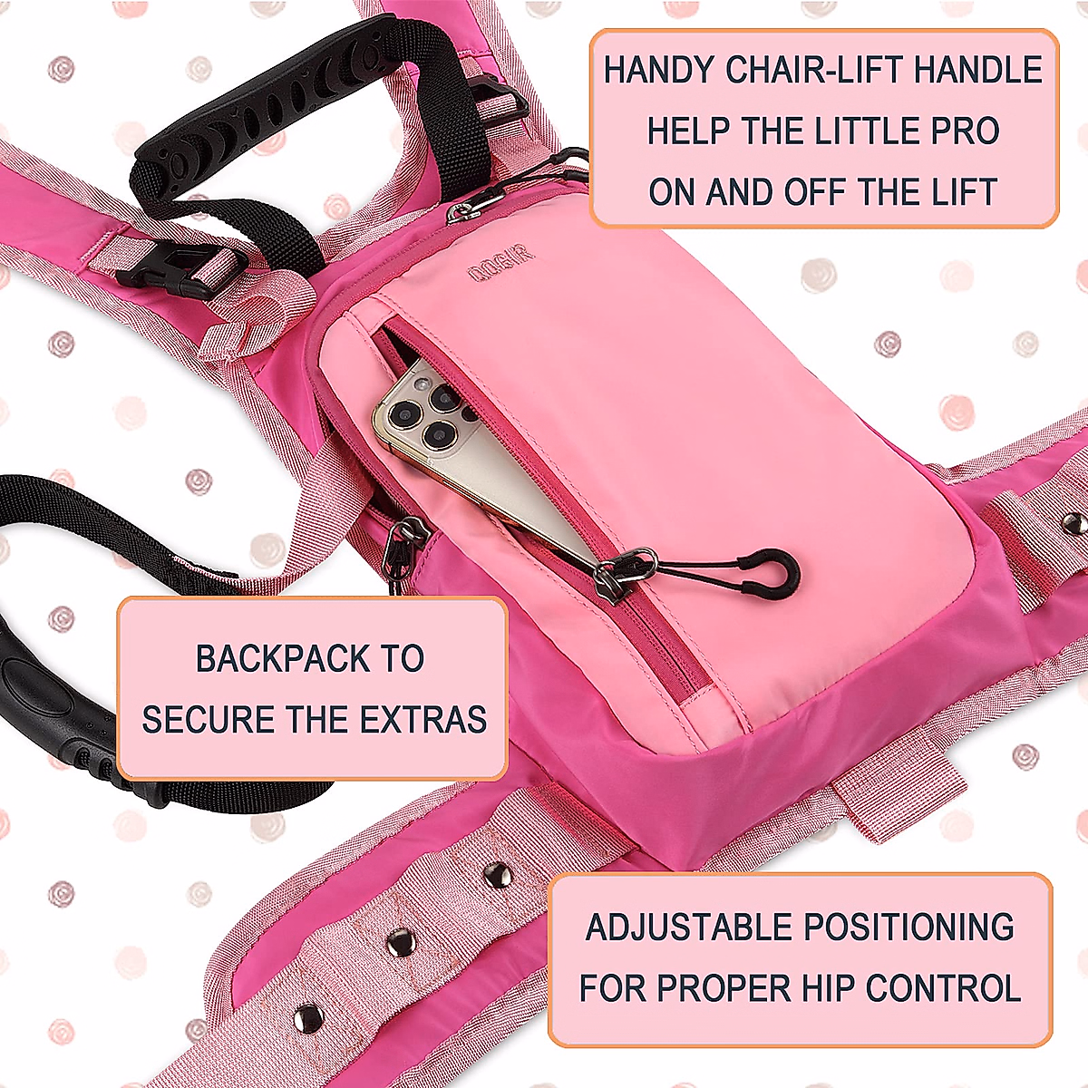 QOGIR Ski Harness for Kids: Teach Your Child The Speed Control of Skiing with Mini Backpack and Adjustable Seat Harness