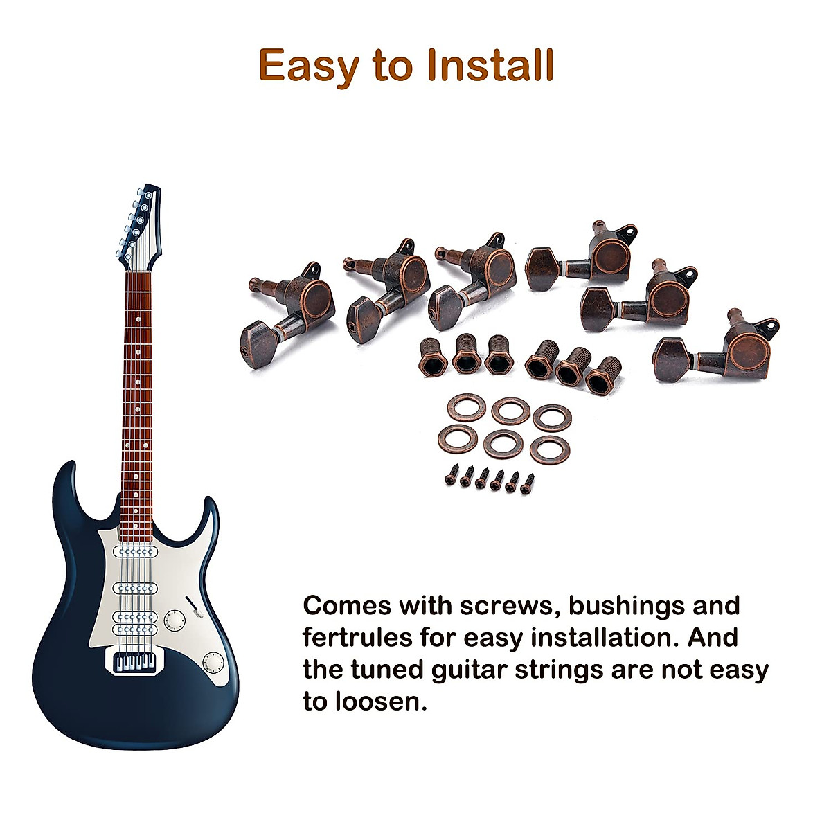 Guitar Tuners Machine Heads, 6R Guitar Tuning Pegs Tuning Keys String Pegs for Acoustic & Classical Guitar